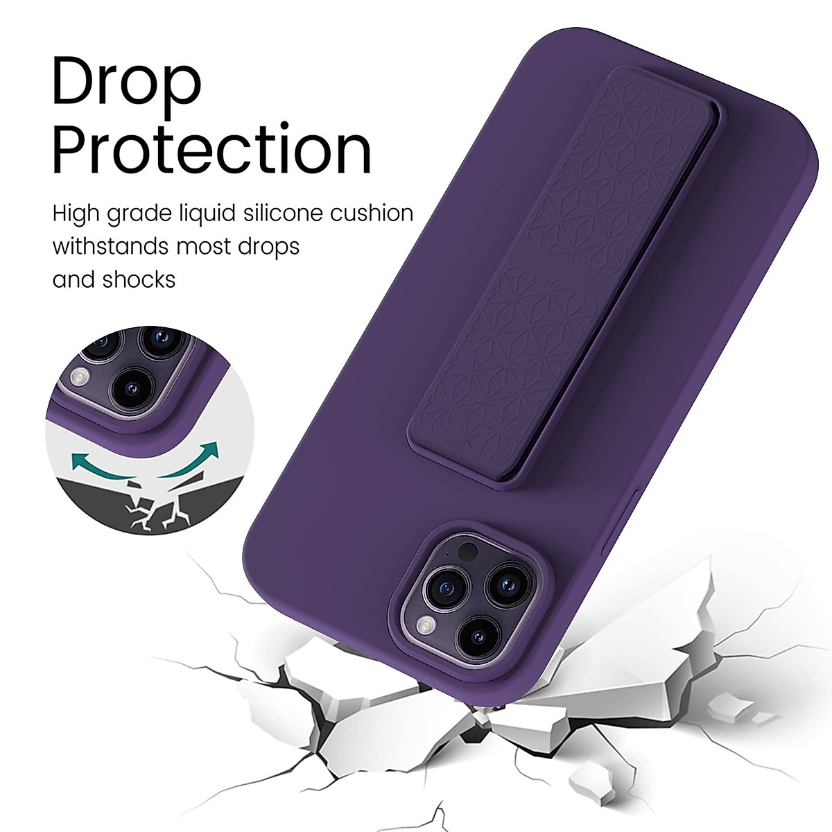 LAUDTEC Silicone Kickstand Case Compatible with iPhone 14 Pro Max, Flexible Soft Liquid Silicone Stand Case for iPhone 14 Pro Max (Deep Purple)