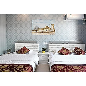 YHSKY ARTS Rustic Canvas Wall Art with Textured Old Barn and Tree Paintings Contemporary Aesthetic Farmhouse Pictures Modern Vintage Artwork for Living Room Bedroom Bathroom Decor