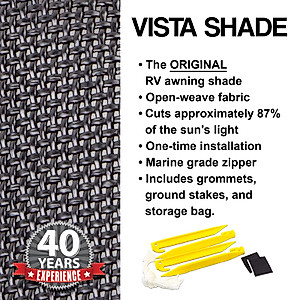 ShadePro - Vista Shade - RV Awning Shade Screen - Zipper Sun Screen Installs in Seconds - Solar Mesh Blocks 87% of Sunlight - The Original Camper Sunscreen Shade for Awnings - 17' x 8' - Black