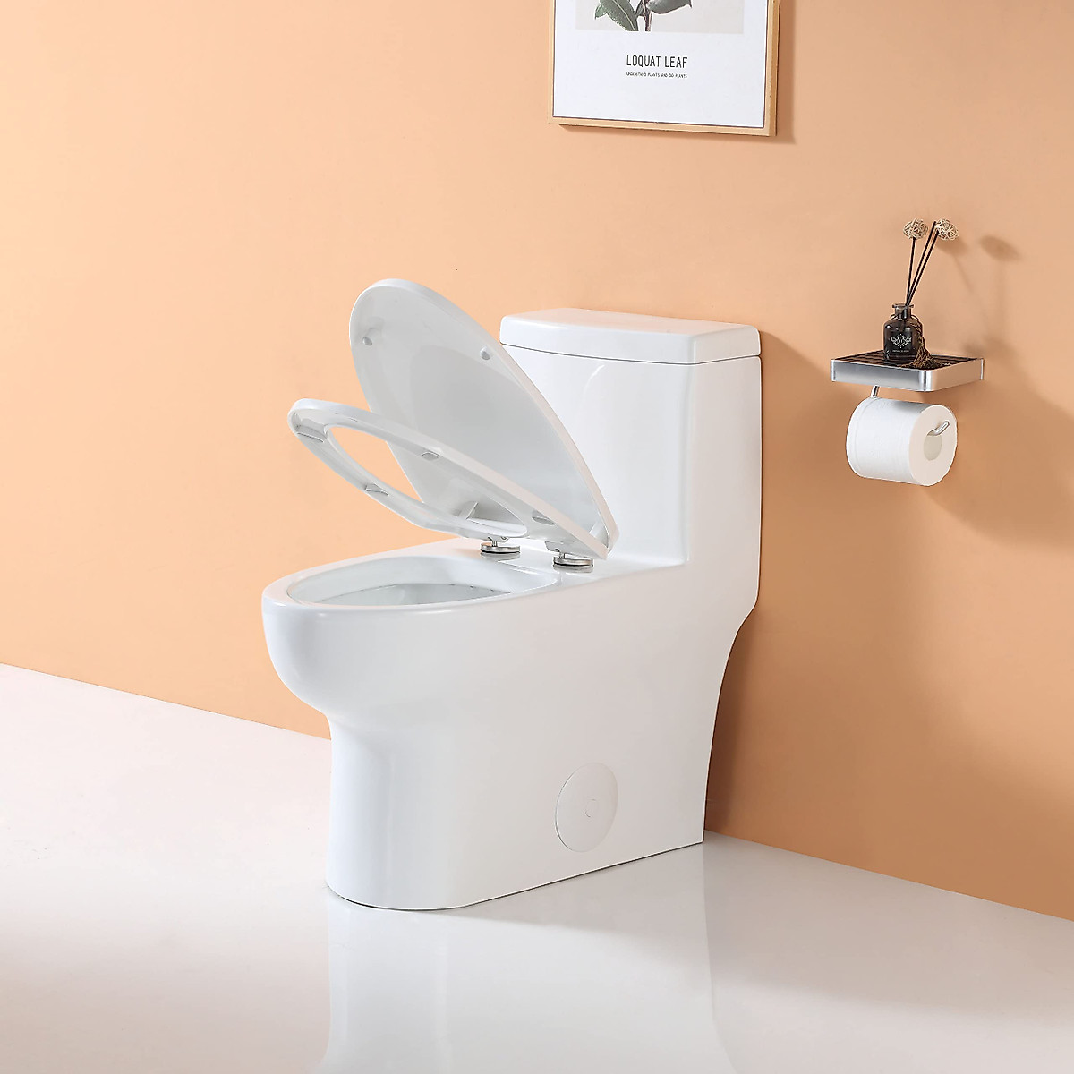 HOROW HR-ST076W Elongated Toilet with Left-Hand Trip Lever, One Piece Toilet for Bathroom, Soft Closing Seat Include, Single Side Flush High Efficiency 1.28 GPF, 12'' Rough-In, White Toilet Bowl