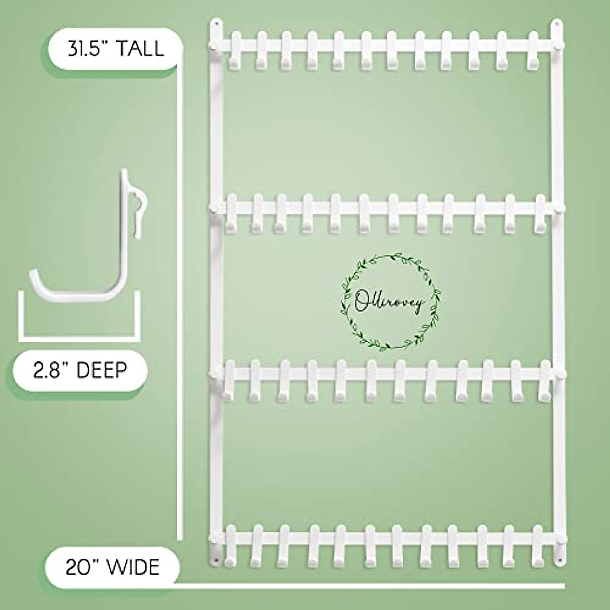 Ollirovey Metal 60 Hook 3ft Tall Headband Display and Headband Organizer for Girls Hair Bows Holds up to 240 Hair Accessories 4 per Hook - Hooks Adjustable - Wall Mounted