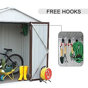 Outdoor Storage Sheds 6X4 FT, Galvanized Steel Garden Shed with Lockable Doors, Tool Storage Shed for Patio Lawn Backyard Trash Cans