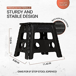 Inspired Living 13" Step Stool, Folding Step Stools for Adults, Plastic Foldable Step Stools Kids, Holds Up To 330 lbs, Collapsible Folding Stool for Kitchen, Bathroom, Bedroom - Black