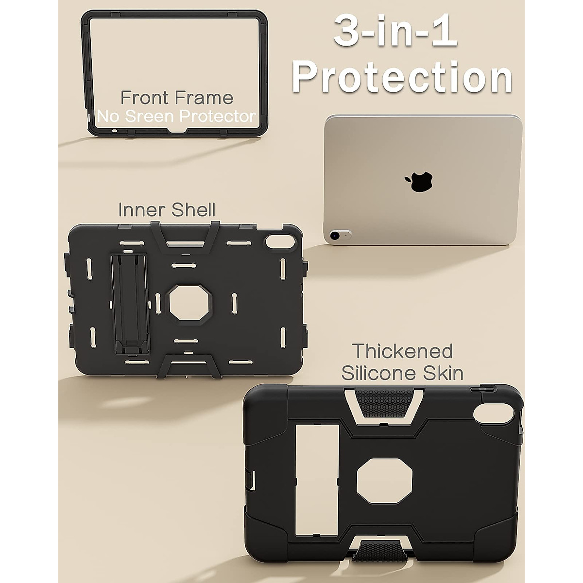 Scnioy for iPad 10th Generation Case, Protective Case for iPad 10th Generation with Kickstands, Shockproof & Sturdy New for iPad 10.9 Inch Case 2022 - Black