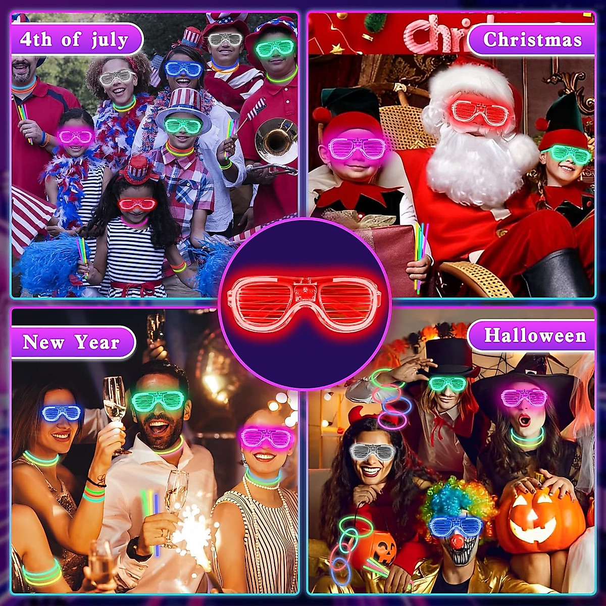 OLUPP 222PCS Glow in the Dark Party Supplies, Glow Sticks Glasses Favors, 200 PCS Glow Sticks and 22 PCS LED Glasses, New Years Neon Party Favors for Glow Party, Wedding, Concert, Raves, Birthday