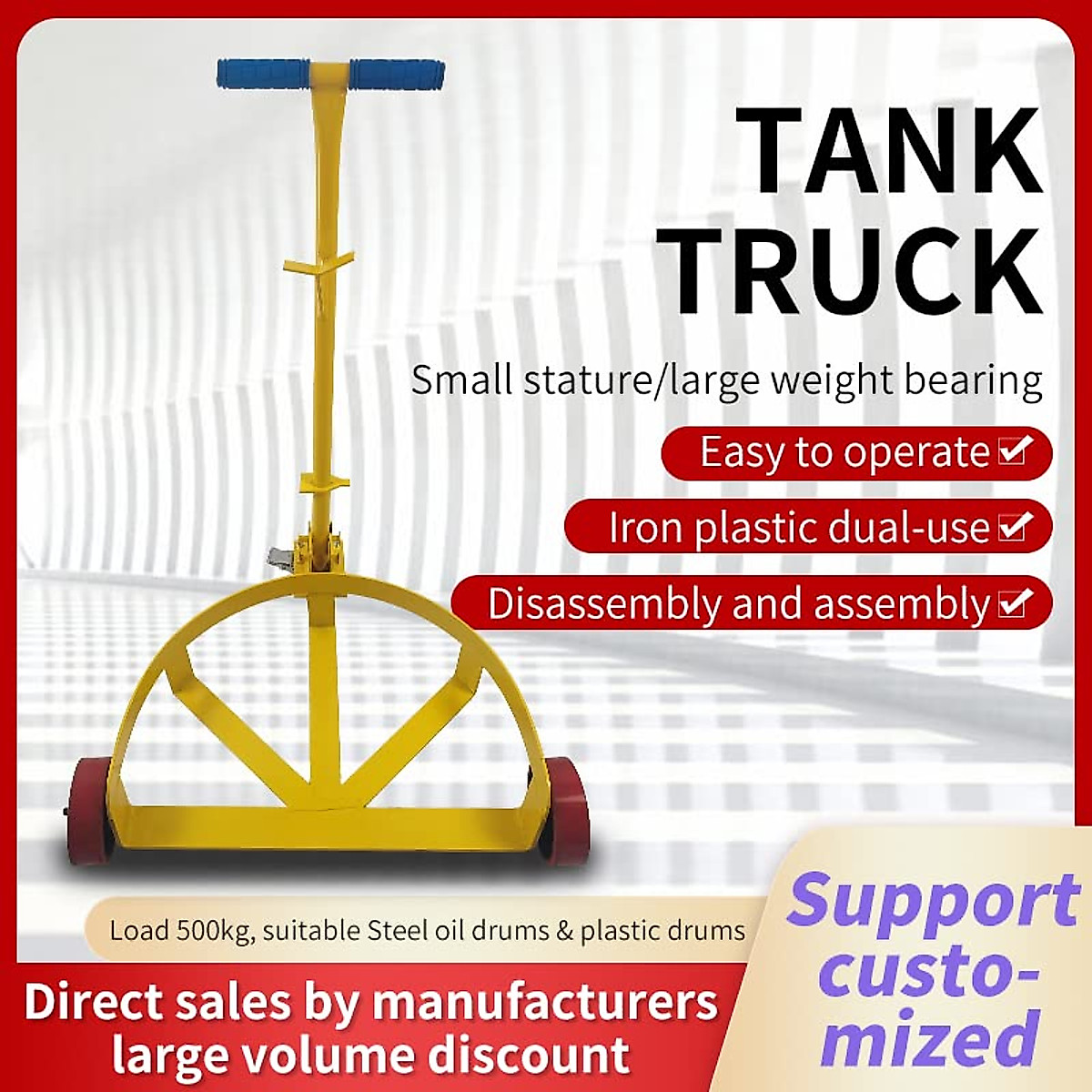 55 Gallon Drum Dolly - Stuffygreenus Industry Heavy Duty Barrel Wheels Barrel Dolly for 55 Gallon Drum Cart with Tow Bar Round Dolly Steel Low Profile, 1200lbs