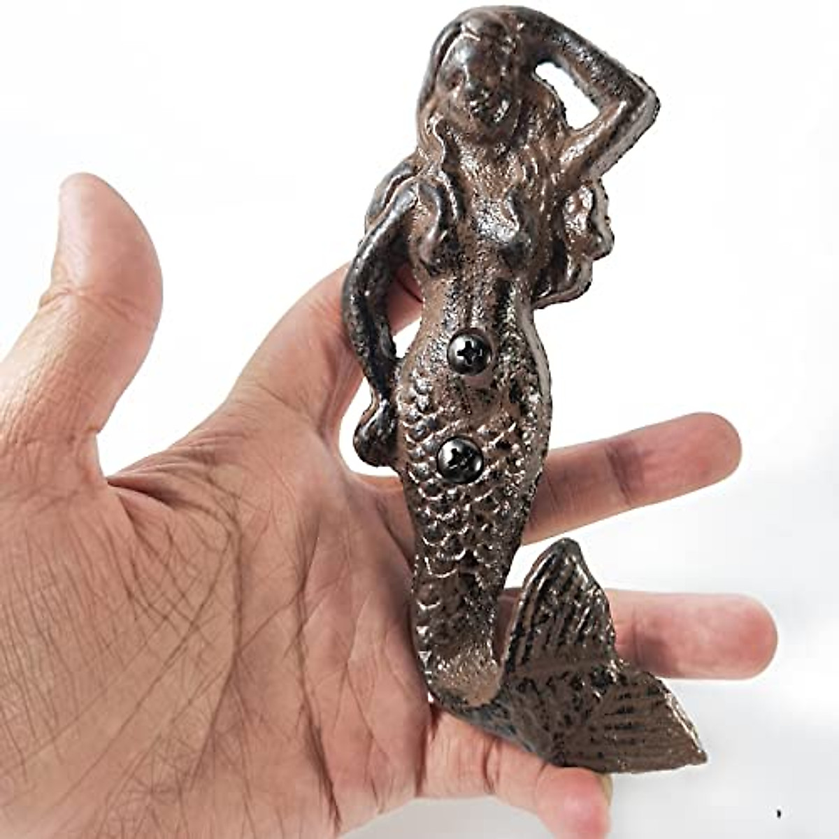 NSBELL 2PCS Rustic Cast Iron Mermaid Hook Wall Hanger Decor Beach Nautical Towel Holder