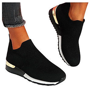 Shakumy Slip On Sneakers for Women,Women's Sneaker Mesh Round Toe Wedge Platform Shoes Breathable Casual Walking Sneakers
