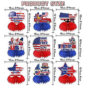 9Pcs Veteran Day Decorations Honeycomb Centerpieces, 3D Double Side God Bless USA Table Decorations, Blue Red Home of the Free Centerpieces for Tables, Memorial Day Decorations for Office Decor