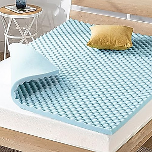 Best Price Mattress 2 Inch Egg Crate Memory Foam Mattress Topper, Cooling Gel Infusion, Queen, Blue