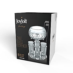 JoyJolt 6 Shot Glass Dispenser and Glass Shot Glasses Set. 32oz Liquor Dispenser for Home Bar Accessories, Party Supplies, Halloween Shots Drink Dispenser for Parties, Fancy Alcohol Dispenser.