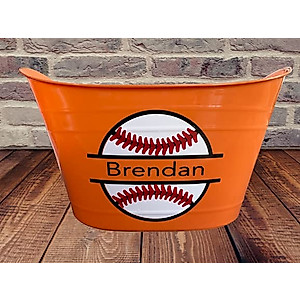 Personalized Easter Baskets for Kids - Custom Baseball Sports Bucket - Plastic Pail With Name (Orange)