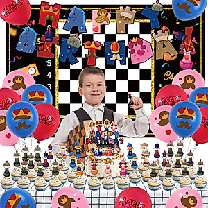 ADIANZI Chess Party Supplies Cartoon Medieval Chess Themed Party for Adults Kids Chess Birthday Party Decorations Kids Chess Party Backdrop Chess Birthday Banner