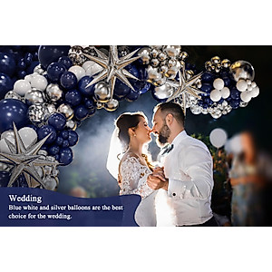 130pcs Navy Blue and Silver Balloon Garland Arch Kit with 3pcs Silver Star Balloons, Royal Blue Metallic Silver White Balloons for Birthday Baby Shower Wedding Graduation Party Decorations