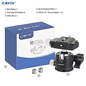 Low Profile Ball Head, CAVIX H-29S Camera Tripod Head Metal Ball Head with Arca Swiss Quick Release Plate Bubble Level Load Capacity 22 Lbs/10kg…