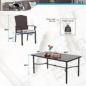 SUNSHINE VALLEY Patio Dining Chairs Set for 6, 7 Piece Wicker Outdoor Table and Chairs, Large Rectangular Metal Patio Dining Table with 1.57” Umbrella Hole Outdoor Dining Sets for Garden Backyard Lawn