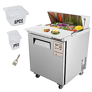 VEVOR Commercial 7.42 Cu. Ft Sandwich/Salad Table Stainless Steel Food Prep Station Fridge with 8 Pan, for Restaurant, Bar, Shop, 28" W Refrigerator Single Door, Silver