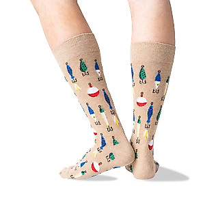 Hot Sox Men's Fun Outdoors Crew Socks-1 Pair Pack-Cool & Funny Gifts, Fishing Lures (Hemp), Shoe Size: 6-12