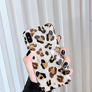 J.west iPhone Xs Max Case,Luxury Sparkle Bling Leopard Print Cheetah Pattern Design Translucent Soft TPU Silicone Protective Phone Case Cover for Girls Women for Apple iPhone Xs Max 6.5 inch (White)