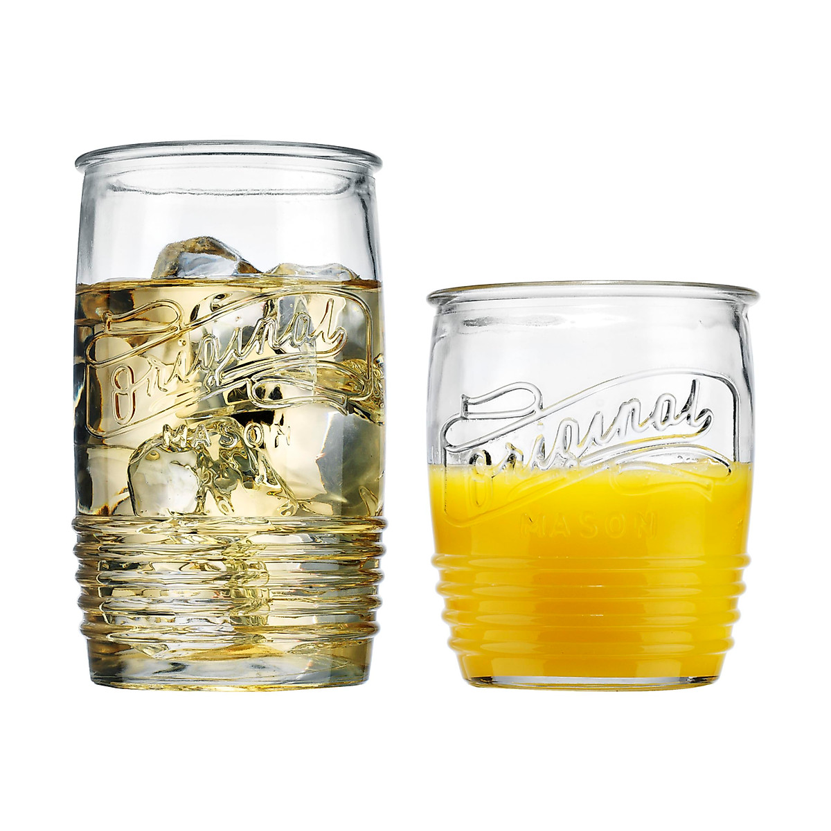 Glaver's Original Mason Set of 8 Drinking Glasses 4-20 Oz Highball Glasses, and 4-13 Oz Whiskey Glass Cups For Everyday Home Use Water, Beer, Juice, Cocktail.
