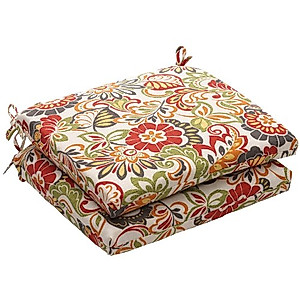 Pillow Perfect - 450063 Outdoor/Indoor Zoe Citrus Square Corner Seat Cushions, 18.5 in. L X 16 in. W X 3 in. D, Green, 2 Pack & Outdoor/Indoor Zoe Citrus Lumbar Pillows, 11.5" x 18.5", Green, 2 Count