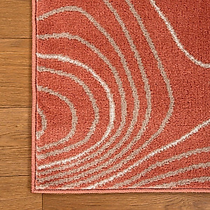 Superior Indoor Area Rug, Plush Carpet Cover, High-Traffic Rugs, Jute Backing, Hallways, Entry, Office, Living Room, Kitchen, Modern Abstract Wood Grain, Veer Collection, 7' x 9', Coral