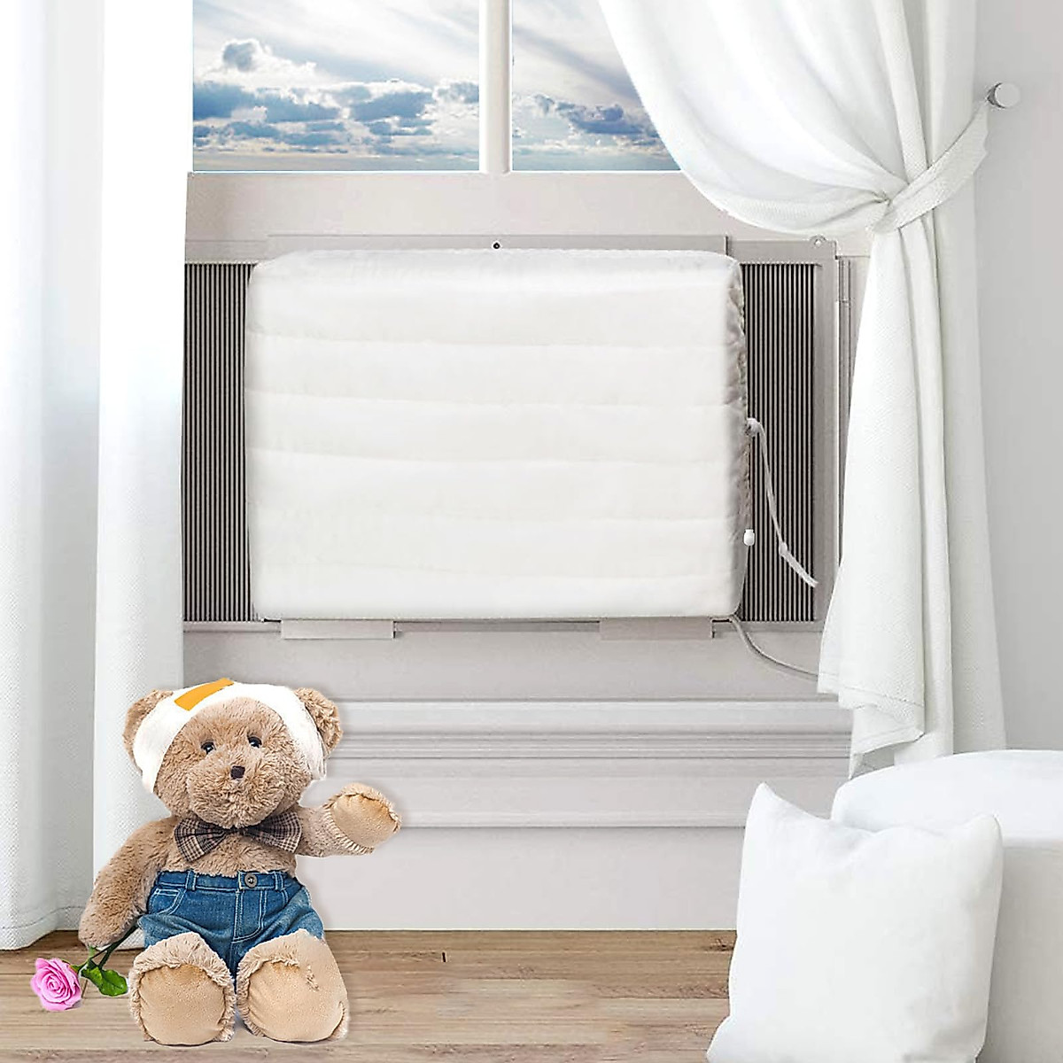 Indoor Air Conditioner Cover Ac Cover for Inside Wall Unit Inside AC Covers for Window Air Conditioner 21 x 15 x 3.5 Inches with Anti-Slip liner White Slim Window Air Conditioner Protective Cover