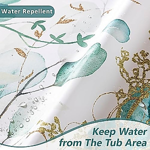 QOQIBU Sage Green Shower Curtain for Bathroom with 12 Hooks, Waterproof Enhanced Shower Curtains with Eucalyptus Leaf Plant Pattern, Floral Shower Curtain Inspired by Nature for Decoratin-72 x72