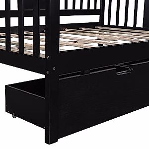 ODC Full Daybed with 2 Storage Drawers, Solid Wood Daybed Frame with Foldable Tables, Multi-Functional Sofa Bed, Daybed for Kids/Guest Bedroom, No Box Spring Required