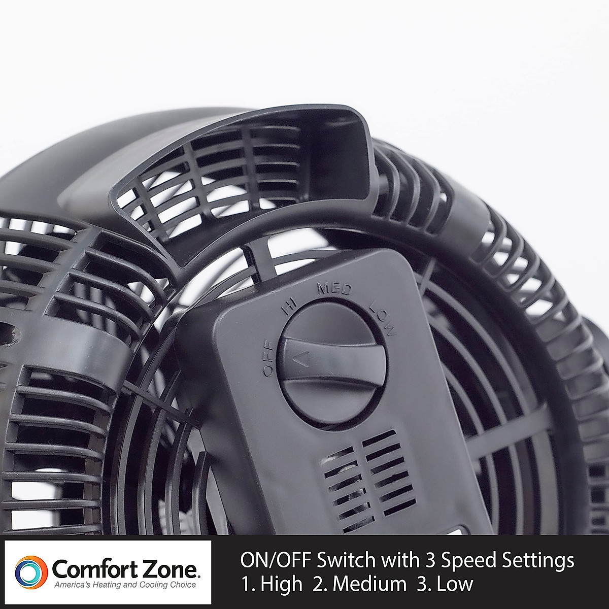 Comfort Zone CZHV8T 8” 3-Speed, Wall-Mountable Table Fan with 180-Degree Adjustable Tilt, Black