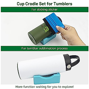 Omoojee Silicone Cup Cradle for Tumblers with Felt Edge Squeegee, Sublimation Tools for Crafts, for Applying Vinyl Decals Anti-Skidding Holders (Blue)