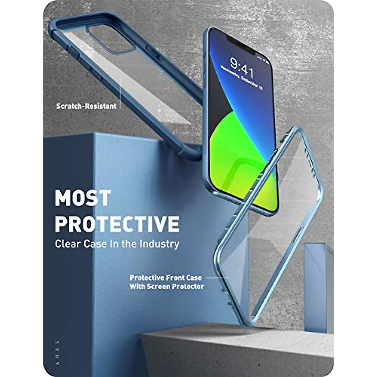 i-Blason Ares Case for iPhone 12 Pro Max 6.7 inch (2020 Release), Dual Layer Rugged Clear Bumper Case with Built-in Screen Protector (Blue)
