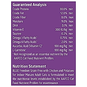 Blue Buffalo Freedom Grain Free Natural Indoor Mature Dry Cat Food, Chicken 11-lb