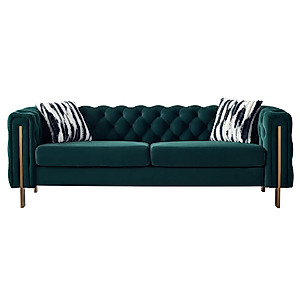 Kakotito Tufted Sofa Couch, 84 Inches Long Upholstered Sofa with 2 Pillows,High Arm and Strong Metal Legs, Couches for Living Room, Office, and Bedroom (Button Tufted, Green)