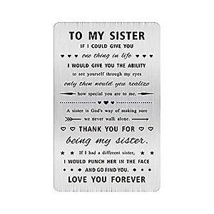 Alotozo Thank You for Being My Sister Wallet Card, Sister Bday Gifts, Engraved Card for Sisters from Brother, Christmas