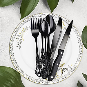 24 Pieces Black Silverware Set for 4, Stainless Steel Flatware Set Serving include Spoon Forks Knives, Kitchen Utensils Set, Tableware Cutlery Set with Steak Knives For Home Kitchen Restaurant Hotel