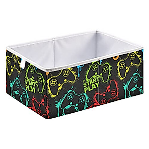 Ollabaky Colorful Video Game Storage Bin Fabric Closet Storage Cube Collapsible Waterproof Basket Box Toy Bin Clothes Organizer for Shelves Drawers, R