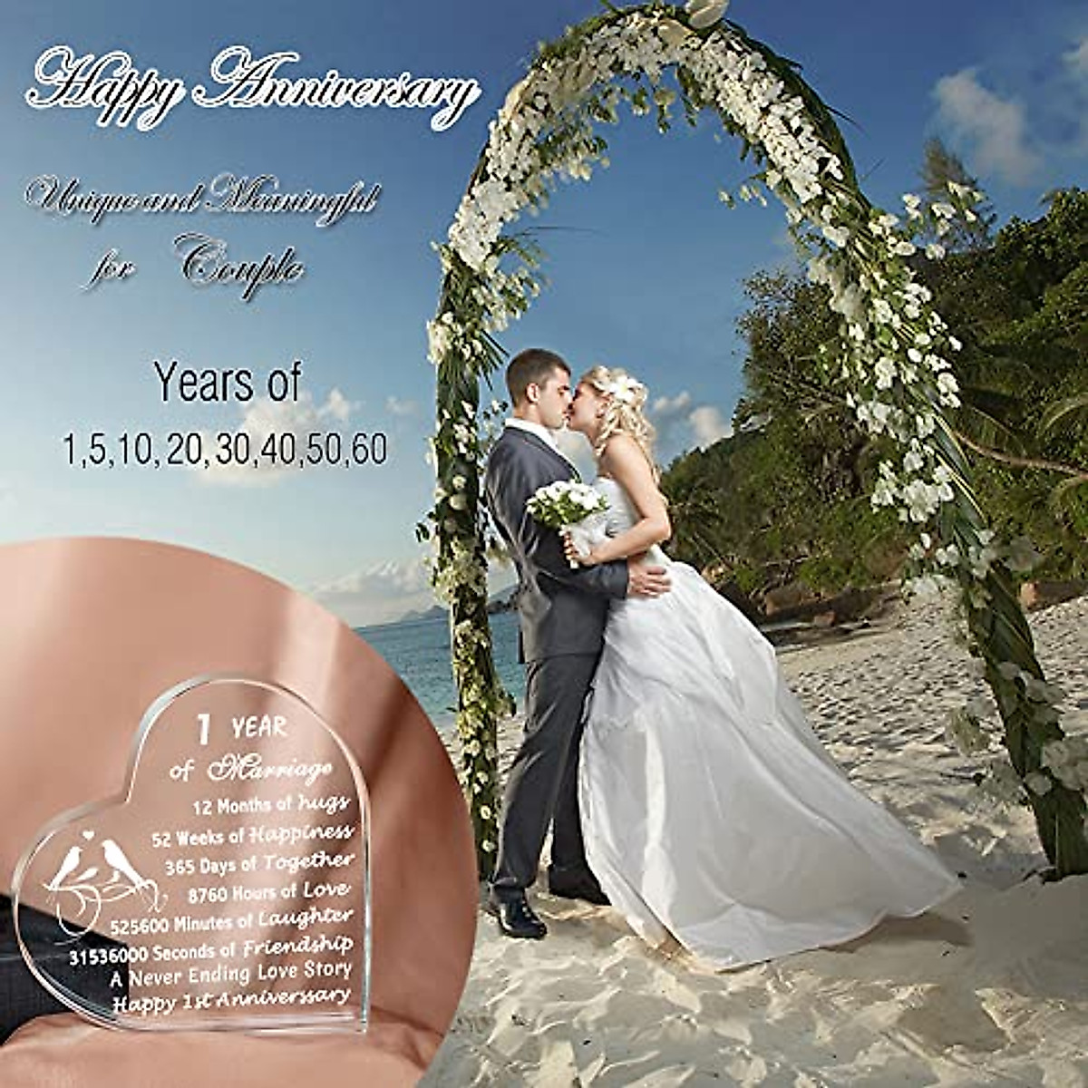 IFOLAINA 1 Year of Marriage Gift 1st Wedding Anniversary Crystal Heart Gift for Her Keepsake Decoration Gifts for Couple Him Her Husband Wife - 1 Year