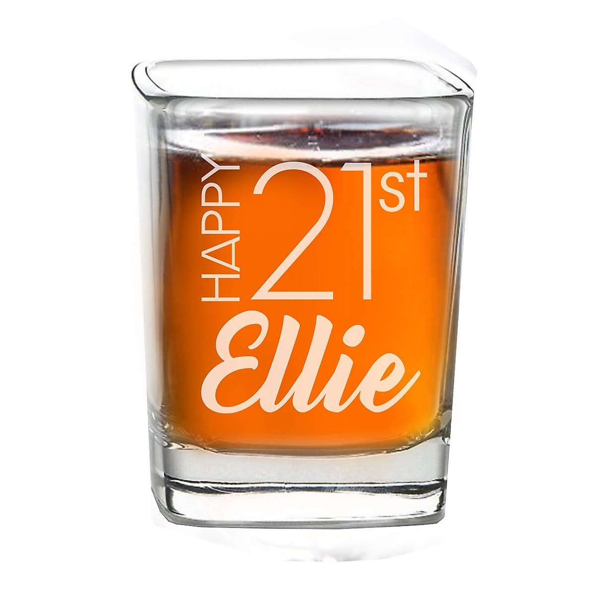 The Wedding Party Store, Custom Personalized Twenty First Birthday Square Shot Glass, Wine Glass, Champagne Flute, Beer Glass - Customized 21st B-day Celebration Party (2 oz Square Shot Glass)