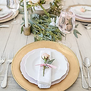 MAONAME Gold Charger Plates Set of 12, Foil 13" Plate Chargers with Beaded, Plastic Round Chargers for Dinner Plates, Table Setting