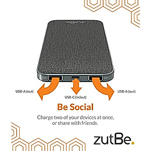 zutBe PowerTrip 10000mAh Portable Charger with 1 USB-C 2 USB-A Ports and 18W of Power Delivery PD Charge Any iPhone 14/13/12/11/ Samsung Galaxy iPad Pixel Switch and More (Wall Charger Not Included)