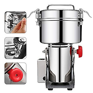 BI-DTOOL 2000gram Electric Grain Grinder Stainless Steel Pulverizer Grinding Machine Commercial Cereals Grain Mill for Kitchen Herb Spice Pepper Coffee with LCD Digital Display