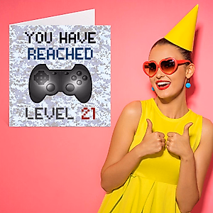 Stuff4 21st Gamer Birthday Card – You Have Reached Level 21" – Fun Video Game Themed Greeting Cards for Boys, Daughters & Men - 5.7 x 5.7 Inch, Blank Inside, Includes Envelope – Ideal for Gamers