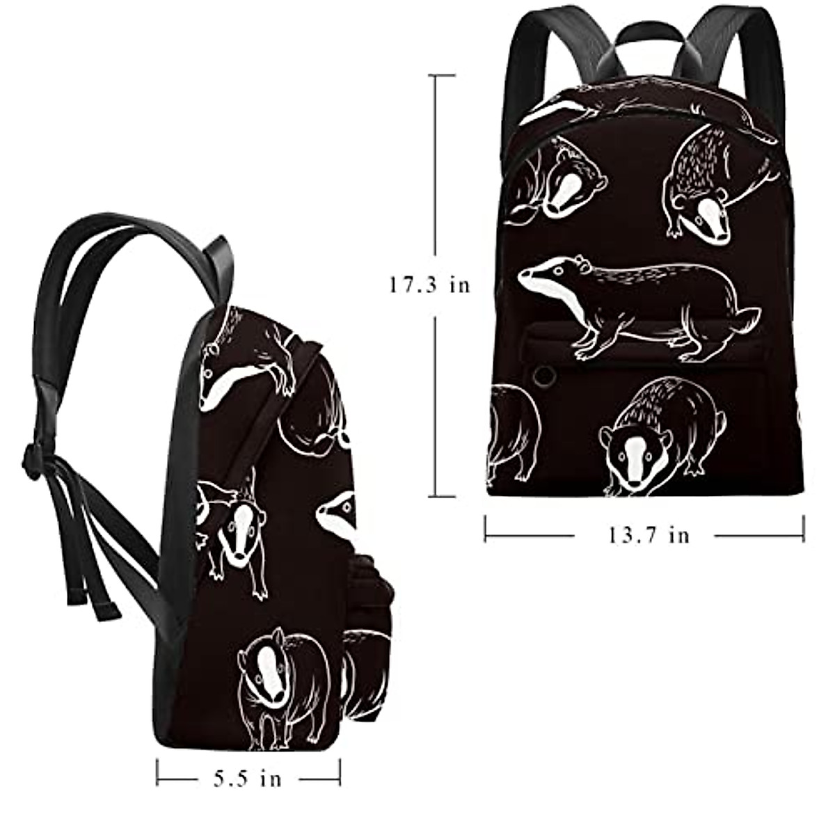 Large Canvas Backpack Cute Honey Badger Black Background College School Men & Women