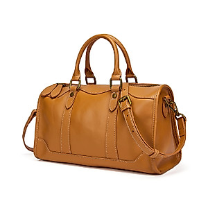 Vintage Leather Satchel Handbags Top Handle Boston Tote Bags With Long Strap (2-Brown)