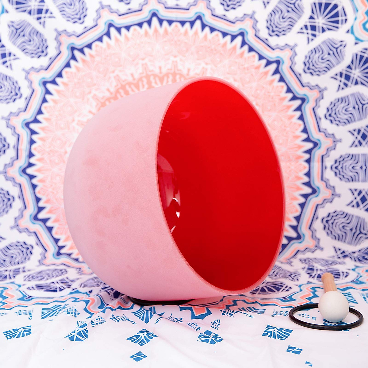 ENERGYSOUND 432Hz Perfect Pitch C Root Chakra Red Colored Frosted Quartz Crystal Singing Bowl 12 inch mallet and o-ring included