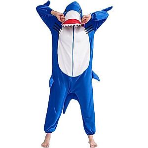 vavalad Adult Shark Onesie Pajamas Unisex Animal Cosplay Costume One Piece for Women and Men