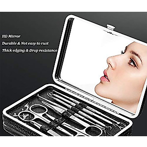 ESARORA Manicure Set, 20 in 1 Stainless Steel Professional Pedicure Kit Nail Scissors Grooming Kit with Mirror and Black Leather Travel Case, Double Layer