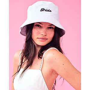 xo, Fetti Bachelorette Party Decorations White Bride Bucket Hat | Bridal Gift, White and Black Embroidered, Cotton, Engagement