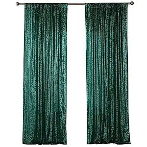 Sugargirl Dark Green Sequin Backdrop Curtain 2 Panels 2FTx8FT Glitter Dark Green Background Drapes Sparkle Photography Backdrop for Party Wedding Birthday Wall Decoration